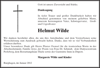 Traueranzeigen von Helmut Wilde | Trauer Nordkurier