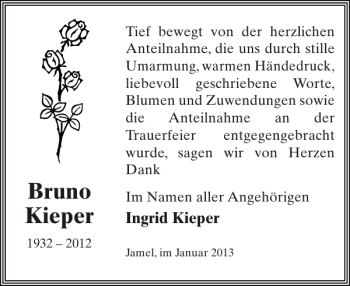 Traueranzeigen von Bruno Kieper | Trauer Nordkurier