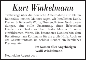 Traueranzeigen von Kurt Winkelmann | Trauer Nordkurier