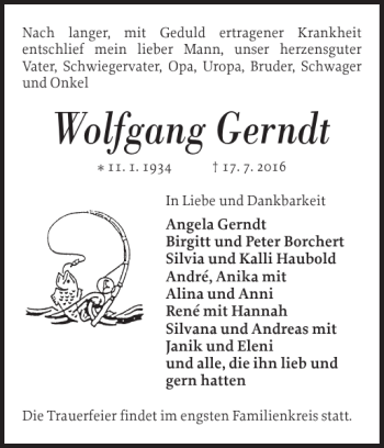 Traueranzeigen von Wolfgang Gerndt | Trauer Nordkurier