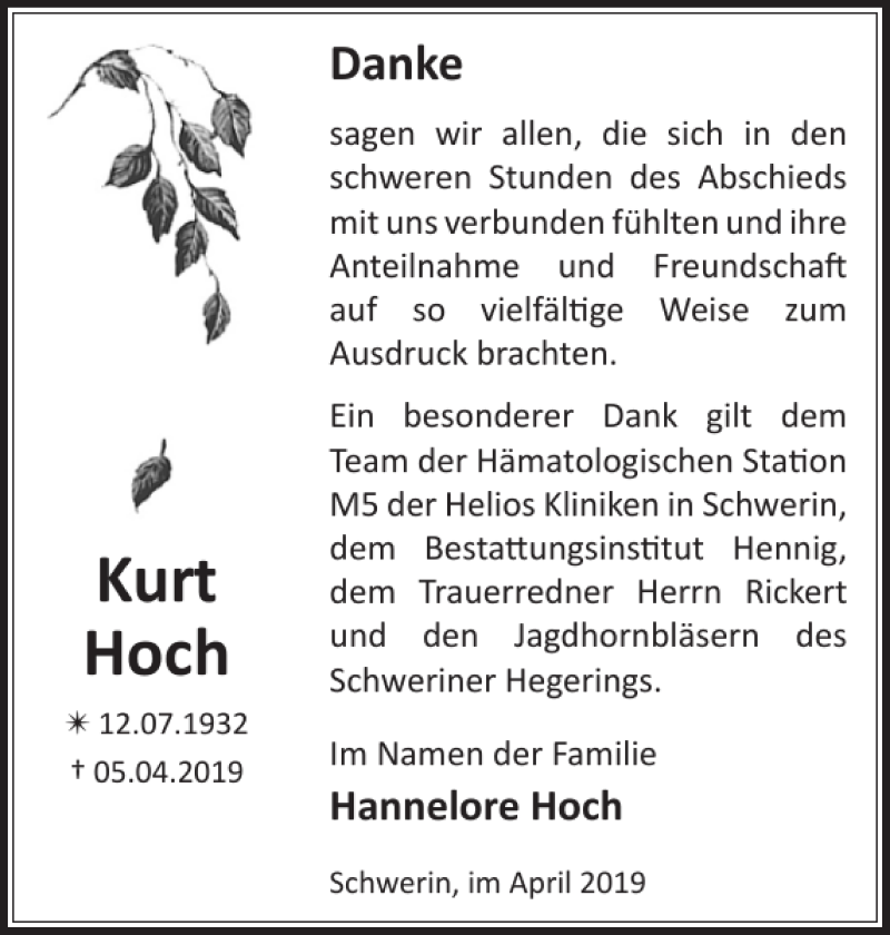 Traueranzeigen von Kurt Hoch | Trauer Nordkurier