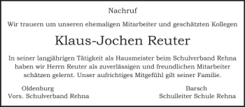 Traueranzeigen von Klaus-Jochen Reuter | Trauer Nordkurier