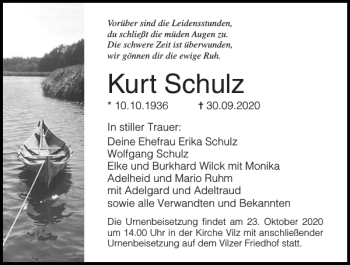 Traueranzeigen von Kurt Schulz | Trauer Nordkurier