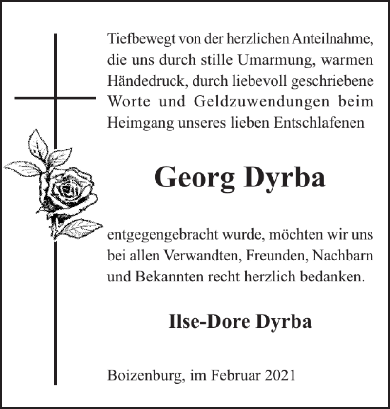 Traueranzeigen von Georg Dyrba | Trauer Nordkurier
