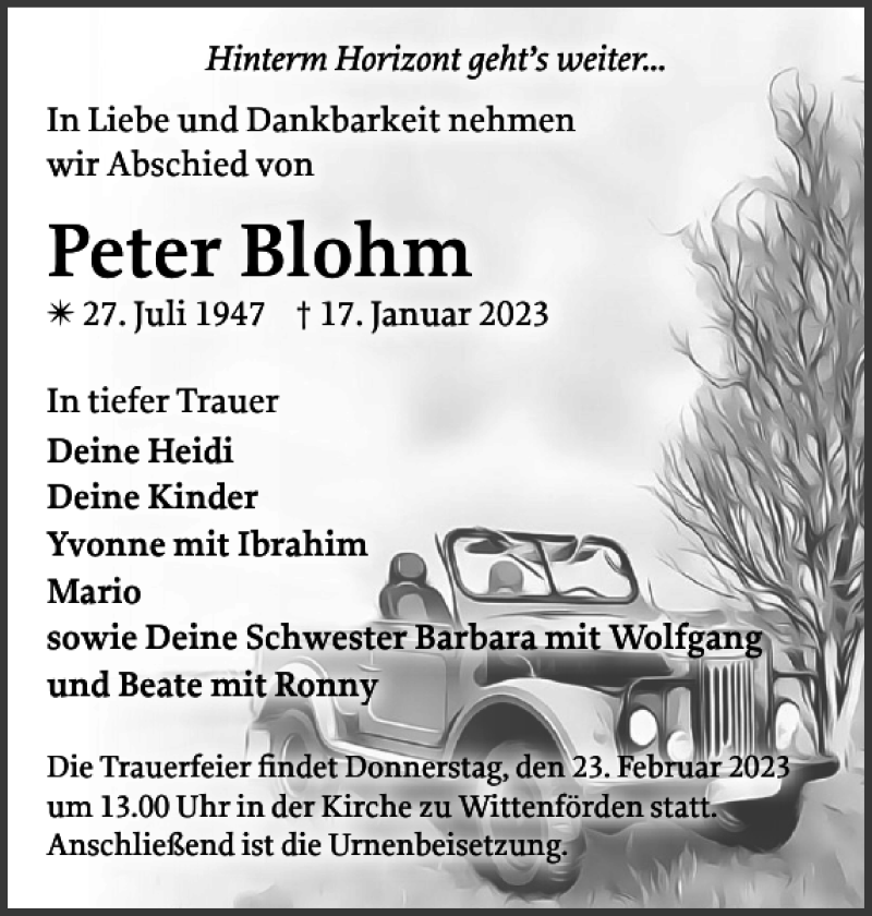 Traueranzeigen von Peter Blohm | Trauer Nordkurier