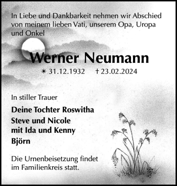 Traueranzeigen von Werner Neumann | Trauer Nordkurier