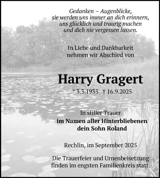 Traueranzeigen von Harry Gragert | Trauer Nordkurier